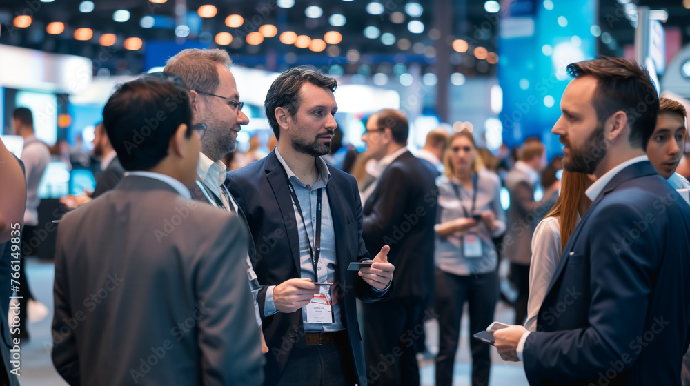 Group of male professionals networking at a business conference with ...
