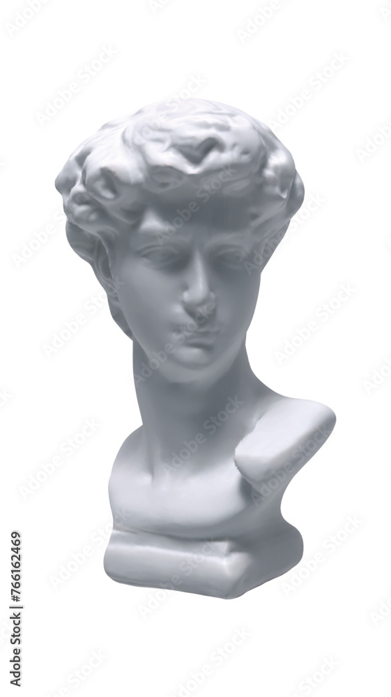 Plaster white Statue of the head of David. David sculpture. Realistic ...