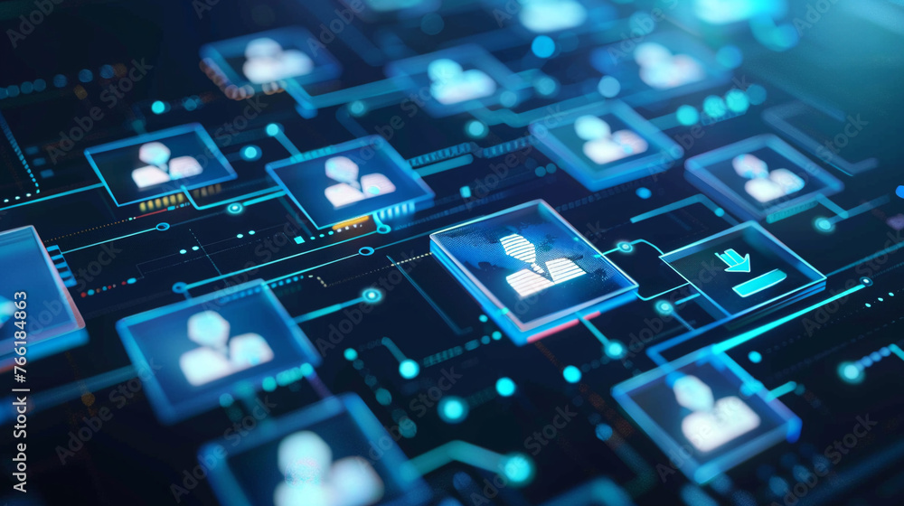 An animated flowchart depicting digital human resource strategies with ...