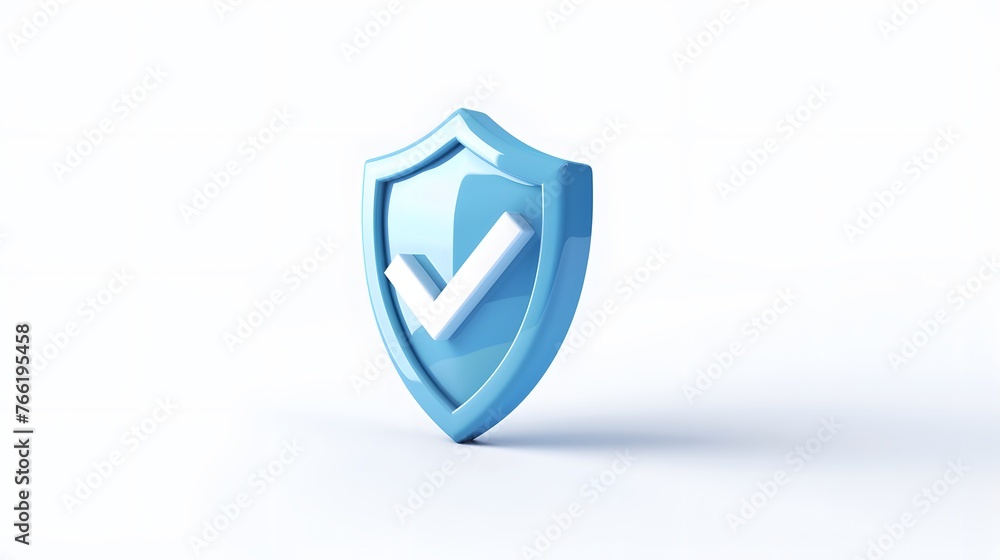 cartoon 3d Icon safety shield check mark perspective . Blue symbol ...