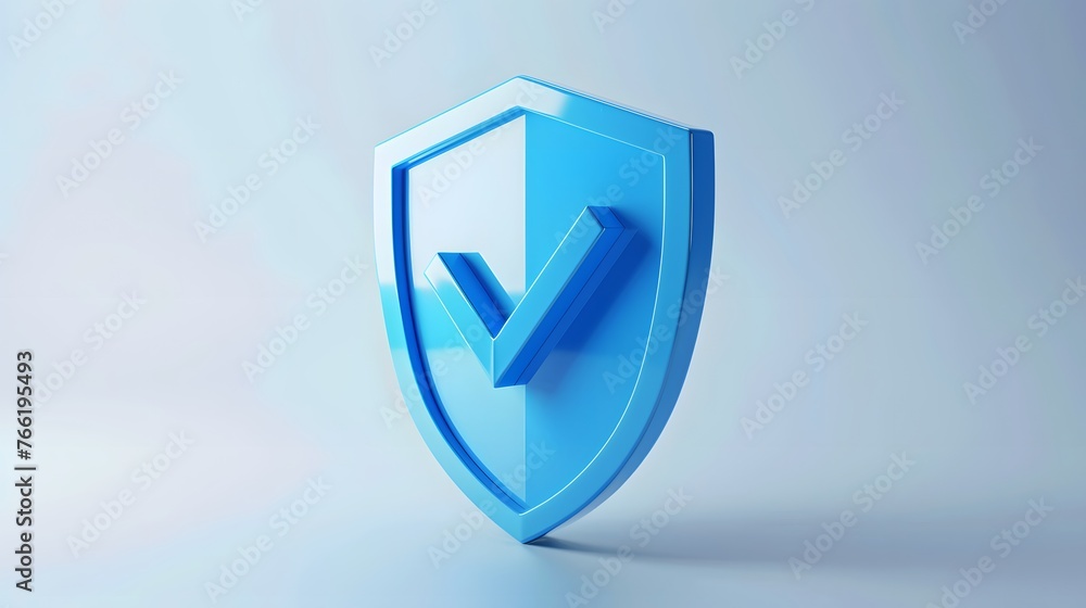 cartoon 3d Icon safety shield check mark perspective . Blue symbol ...