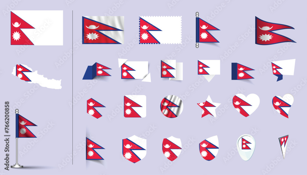 set of Nepal flag, flat Icon set vector illustration. collection of ...