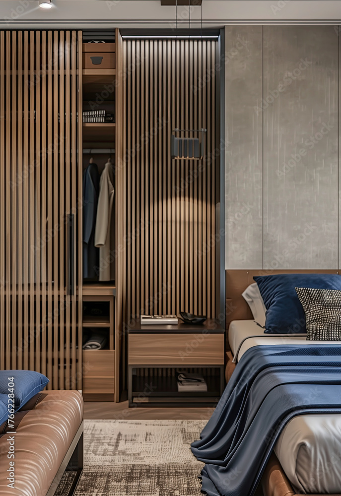 Modern style wardrobe, light luxury texture, decorative elements, wall ...