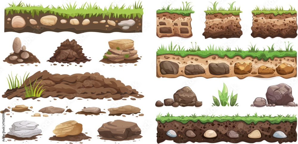 Cartoon dirt clay, archeology soil layers, dirt texture with buried ...