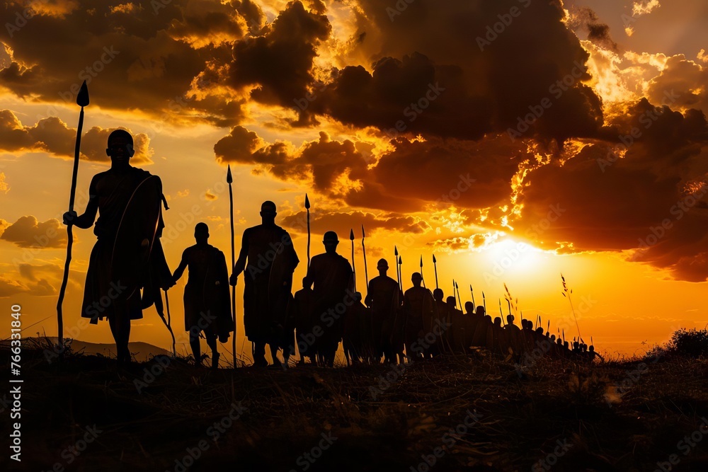 silhouette of Gideon's army, biblical story of God's power and strength ...