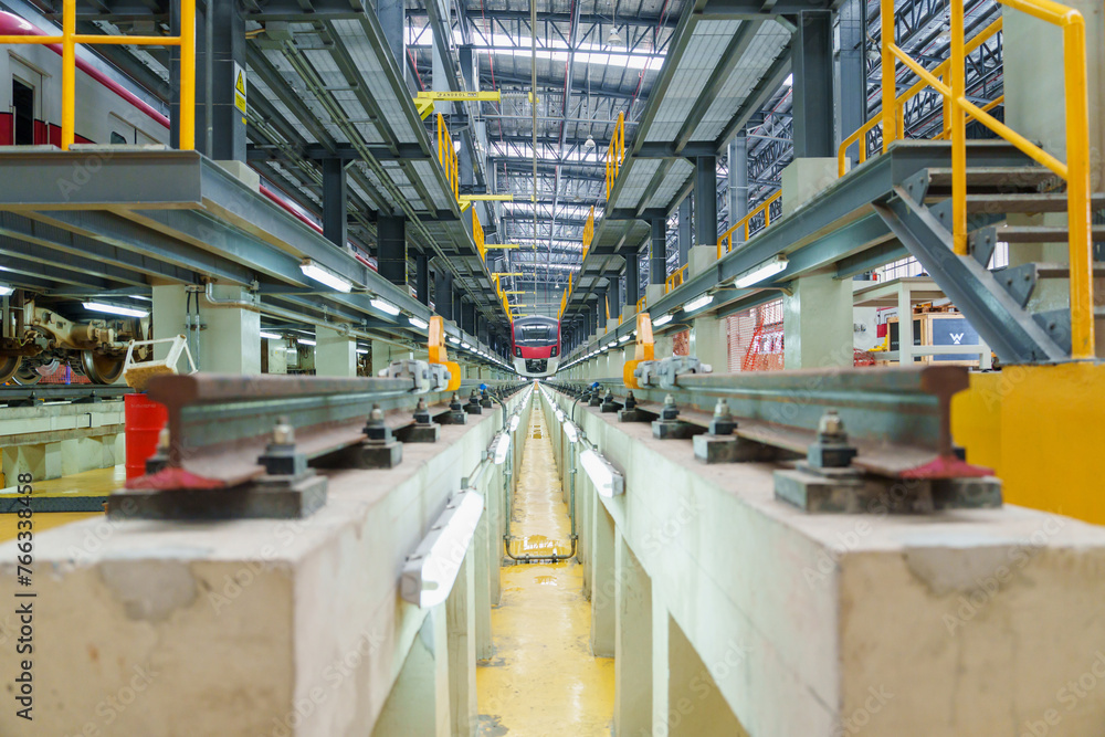 Sky Electric Train Red or depot maintenance plant. Red Line train Bang ...