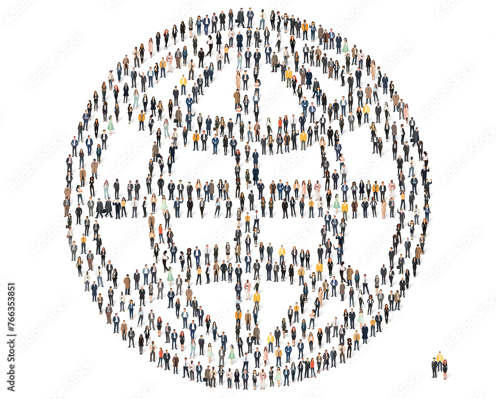 World globe icon made from large group of miniature people figures ...