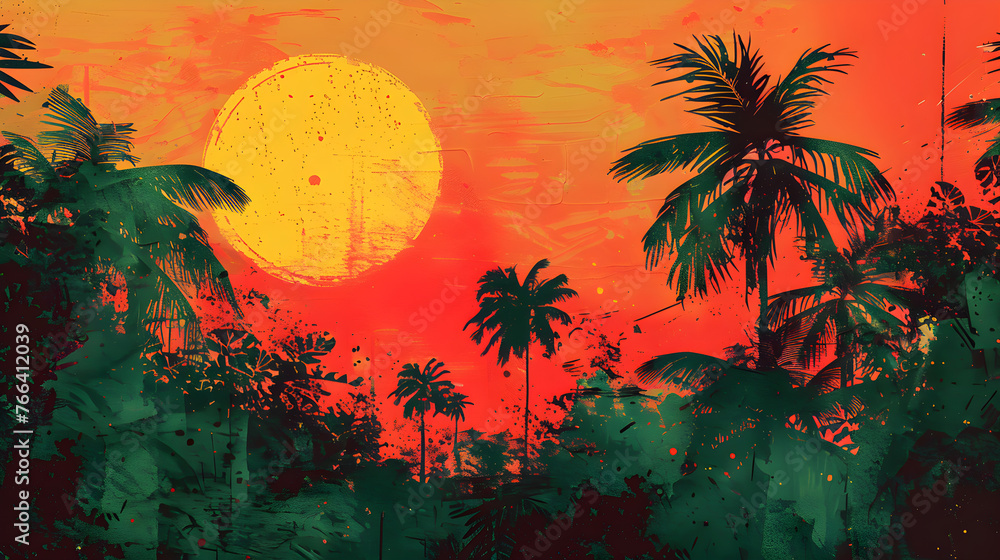 Background in the concept of summer with silhouettes of coconut trees ...