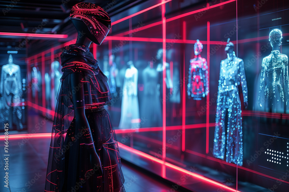 Next-gen digital fashion showroom, where futuristic garments are ...