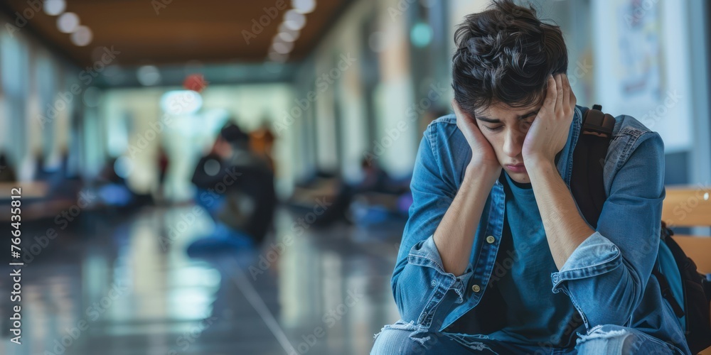 Student, mental health and depression with anxiety, burnout and sad for ...