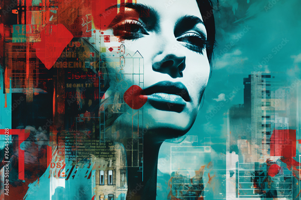 Generative AI image illustration retro Trendy paper collage composition ...