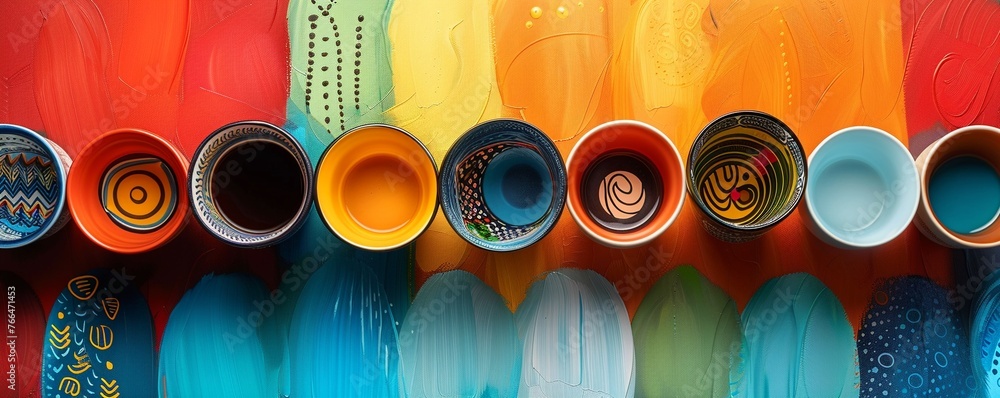 Design a visually striking long shot featuring cups inspired by ...