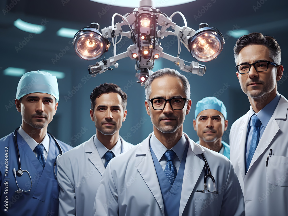 Medical illustration of doctors, surgeons, and neurologists using ...