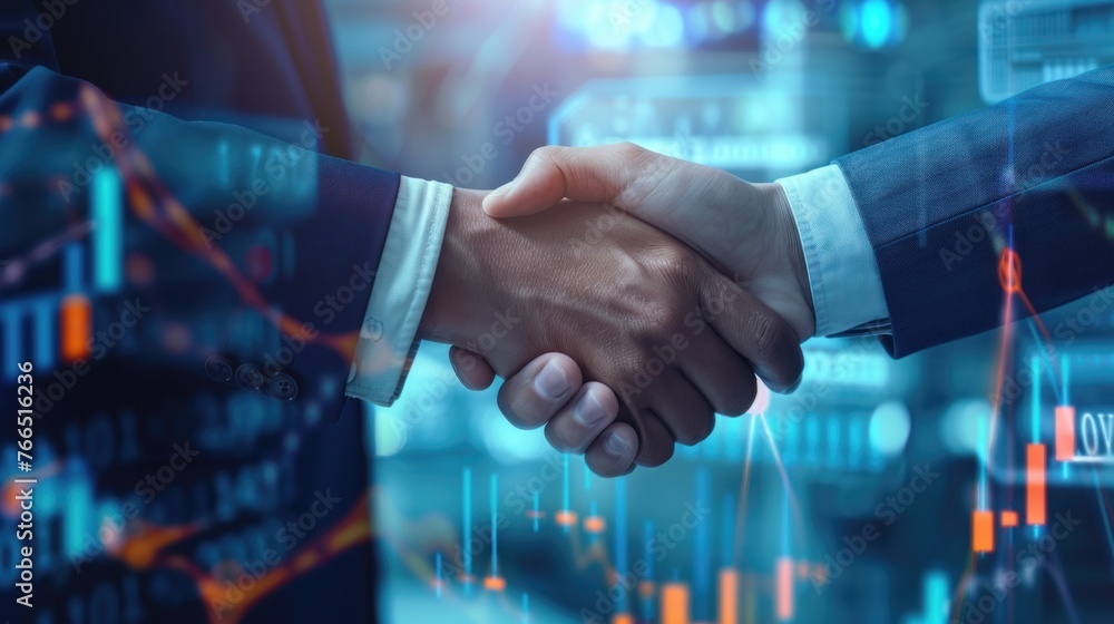 Trading. business man investor handshake with graph chart stock market ...
