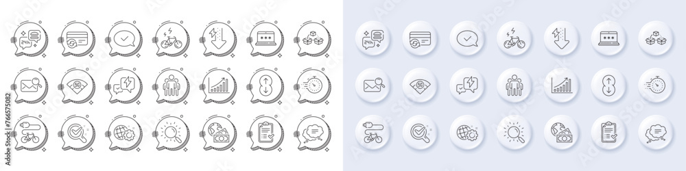 Image vectorielle Stock Timer, Graph chart and Laptop password line icons. White pin 3d buttons ...