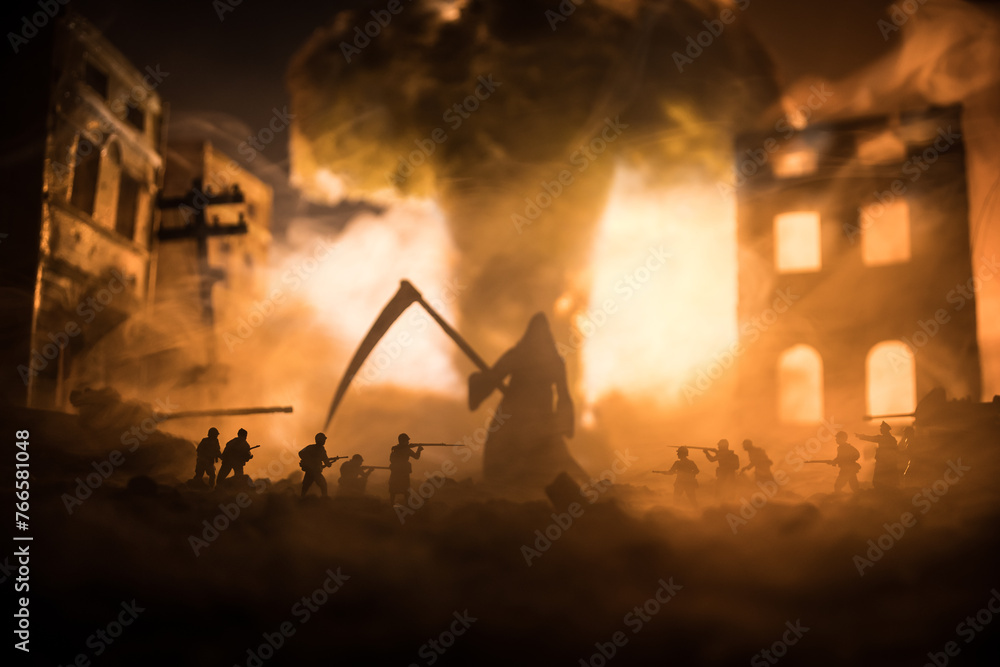 Concept of death soldiers during the war. Grim reaper (Skeleton ...