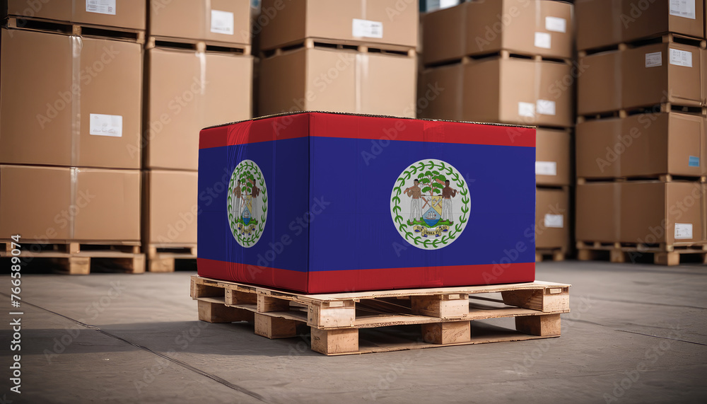 Box with Belize flag. Belize logistics port. Logistics industry in ...