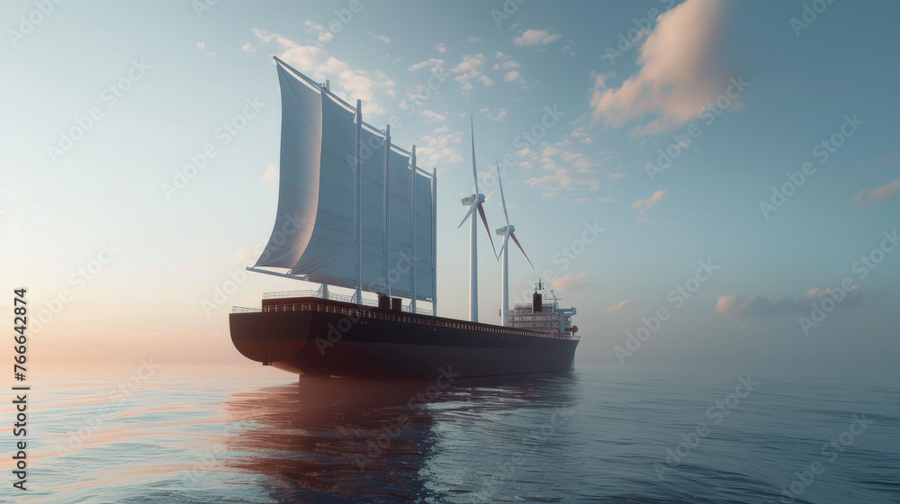 3D rendering of a sleek modern cargo ship equipped with retractable ...