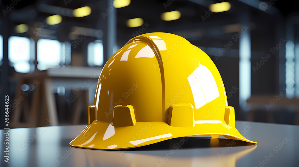 Construction site helmet and construction site background safety first ...