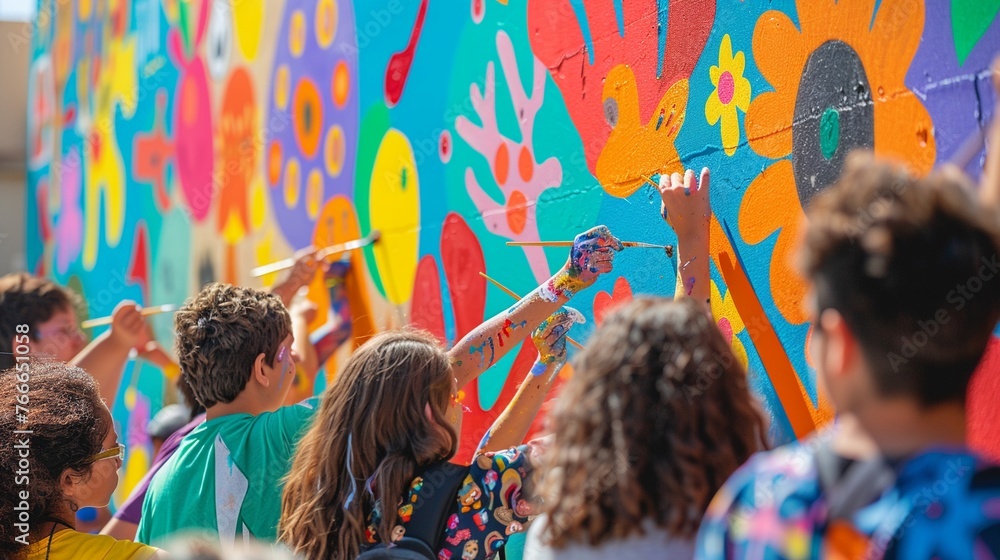 Illustrate the impact of art outreach programs by showcasing a vibrant ...