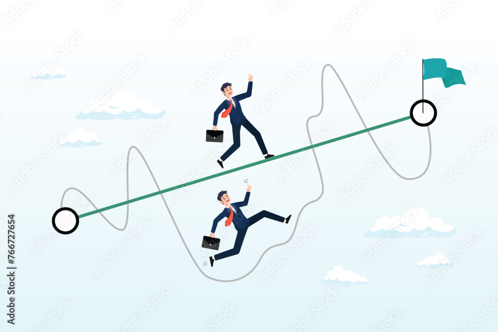 Businessman competing with smart guy running on straight easy way and ...