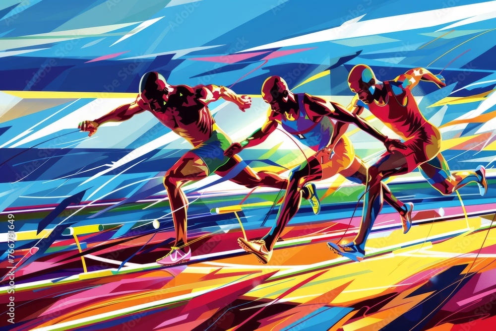 A dynamic depiction of the track and field events at the sports ...