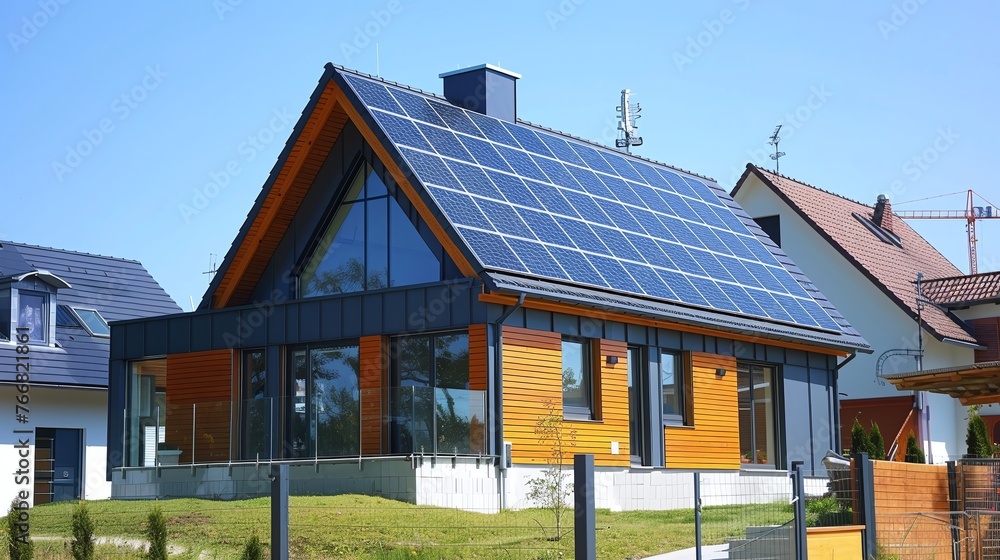 modern eco friendly passive house with new photovoltaic system on the ...
