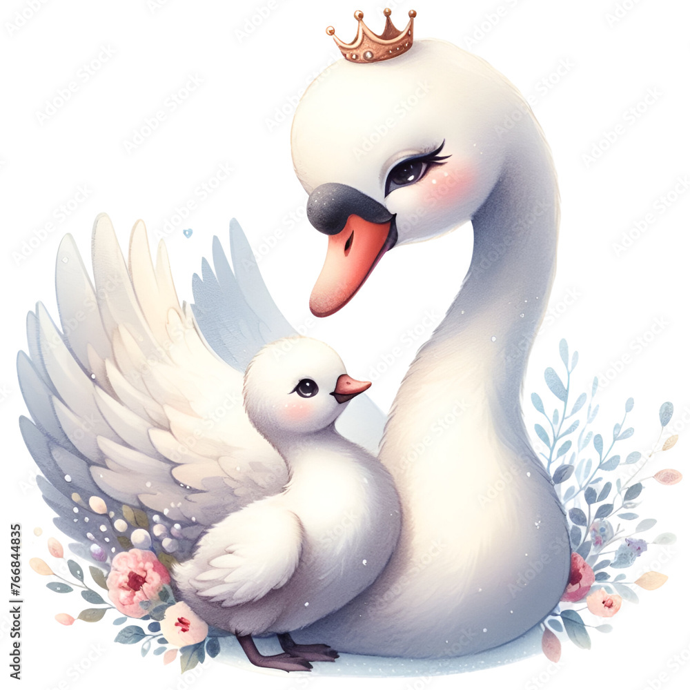 Watercolor Mom and Baby Swan Clipart Mother and Baby PNG Mother's Day ...