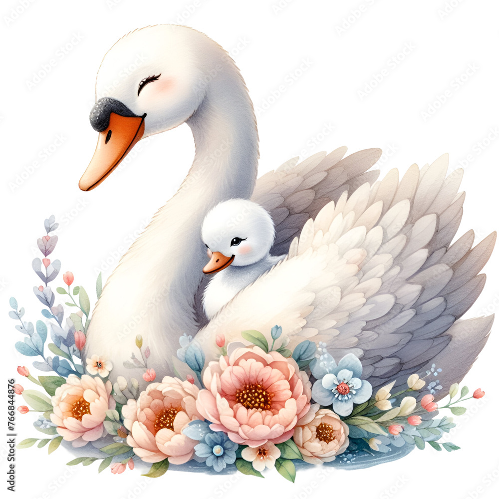 Watercolor Mom and Baby Swan Clipart Mother and Baby PNG Mother's Day ...
