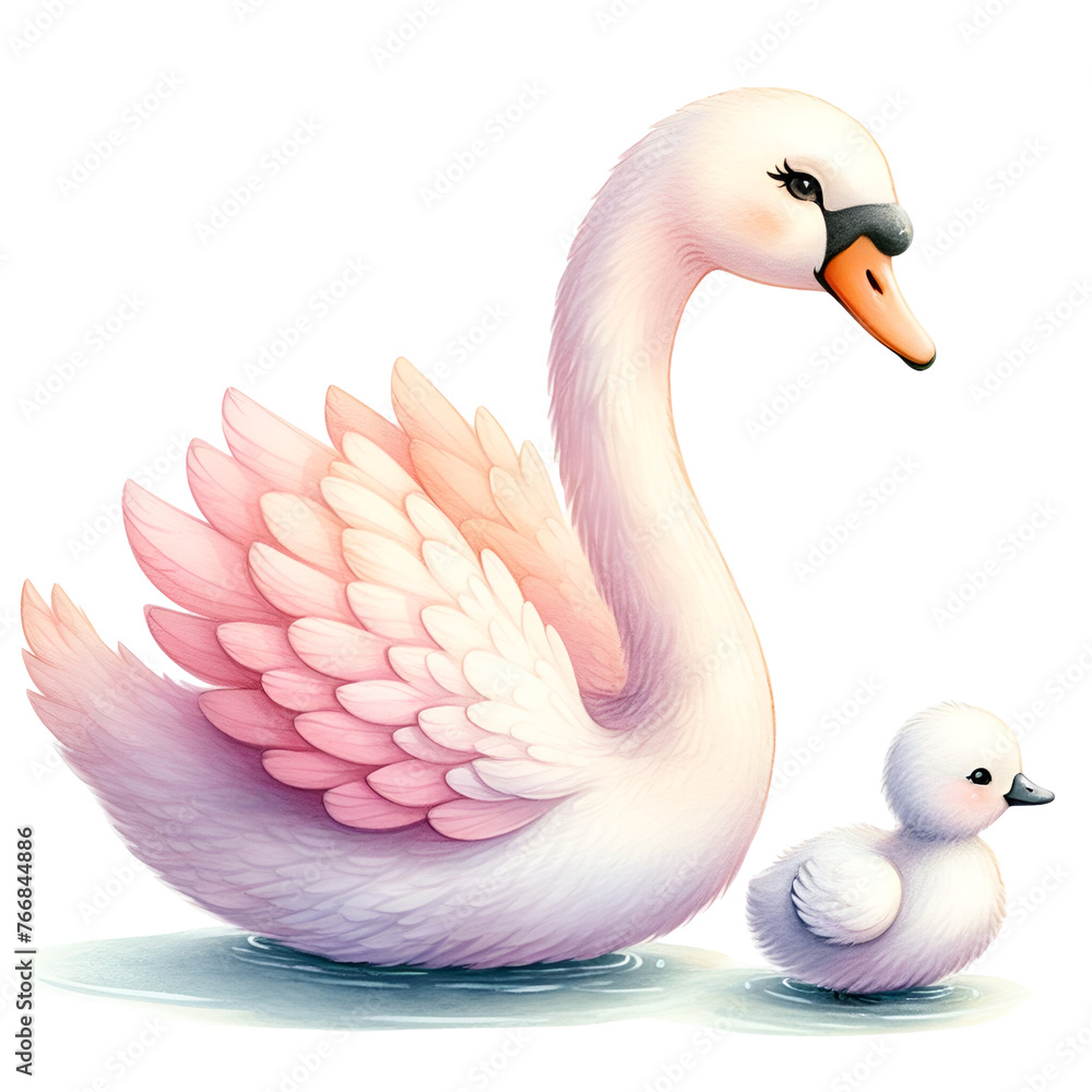 Stock-Illustration „Watercolor Mom and Baby Swan Clipart Mother and ...