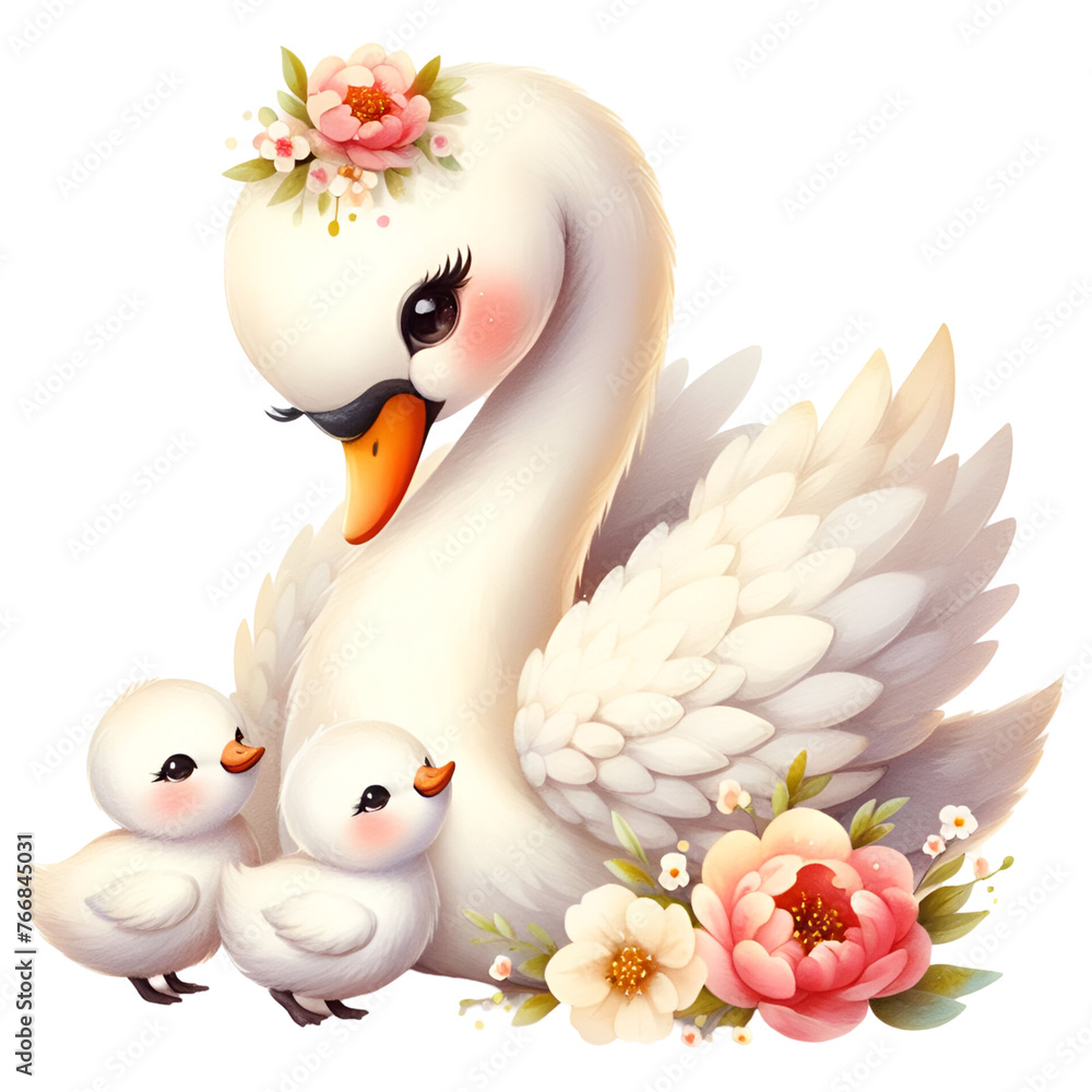 Watercolor Mom and Baby Swan Clipart Mother and Baby PNG Mother's Day ...