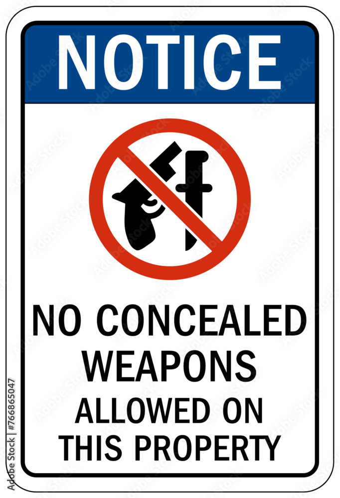 No concealed weapon warning sign Stock Vector | Adobe Stock