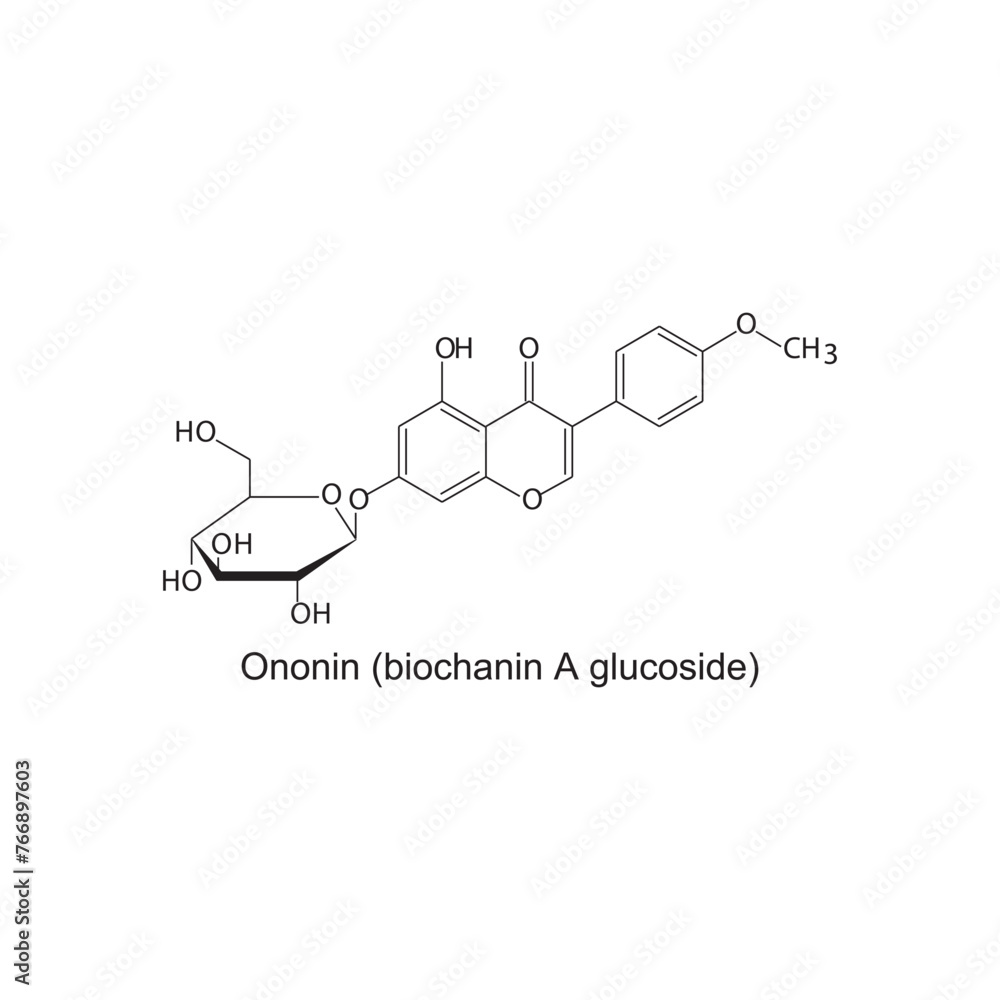 Ononin (biochanin A glucoside) skeletal structure diagram.Isoflavanone ...