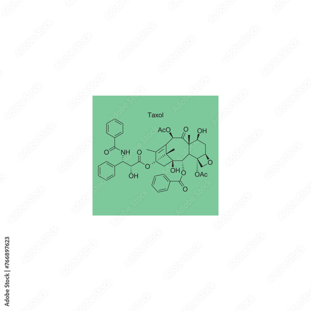 Image vectorielle Stock Taxol skeletal structure diagram.Diterpenoid ...