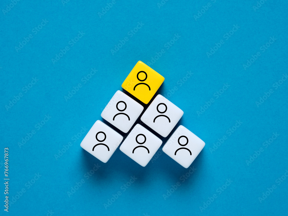 Organizational hierarchy and leadership. Employee symbols on colorful ...