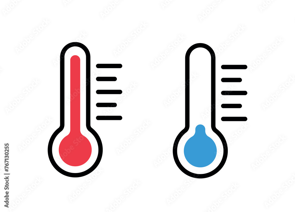 thermometer icon cold and heat, temperature scale symbol, cool and hot ...