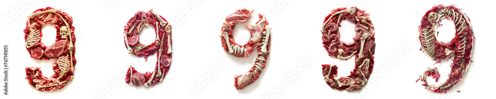 Number Nine Horror alphabet and number concept. Halloween isolated text ...