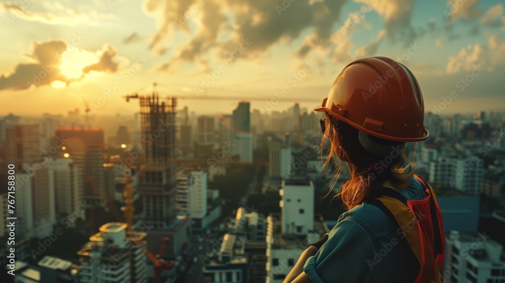 /imagine prompt: Construction worker, A dedicated woman construction ...