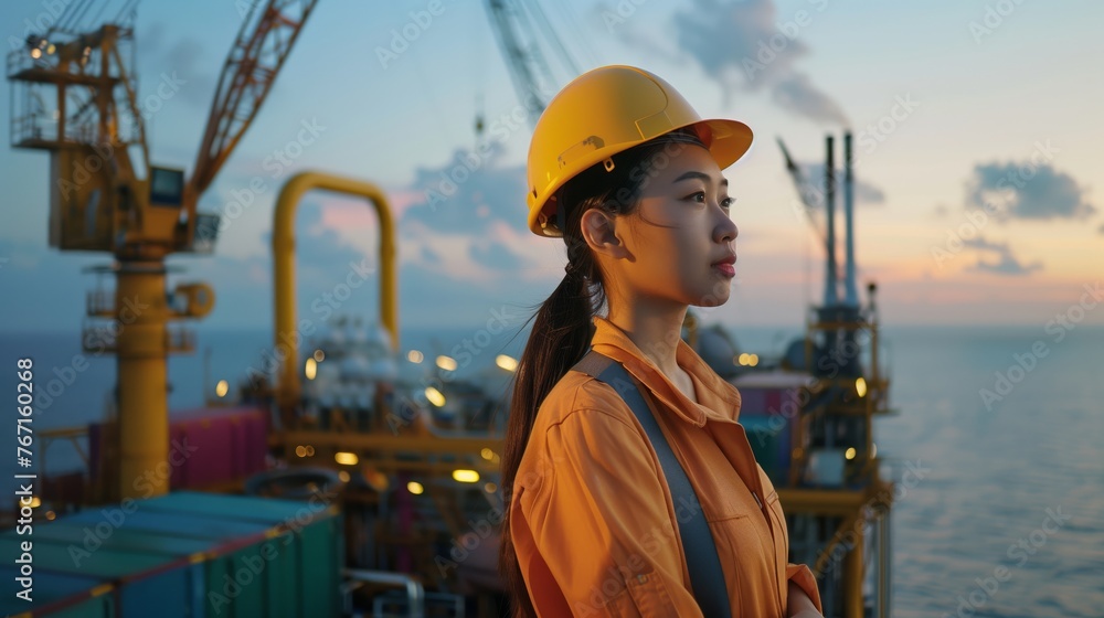 Oil rig worker, A capable woman working on an offshore oil rig, Oil rig ...