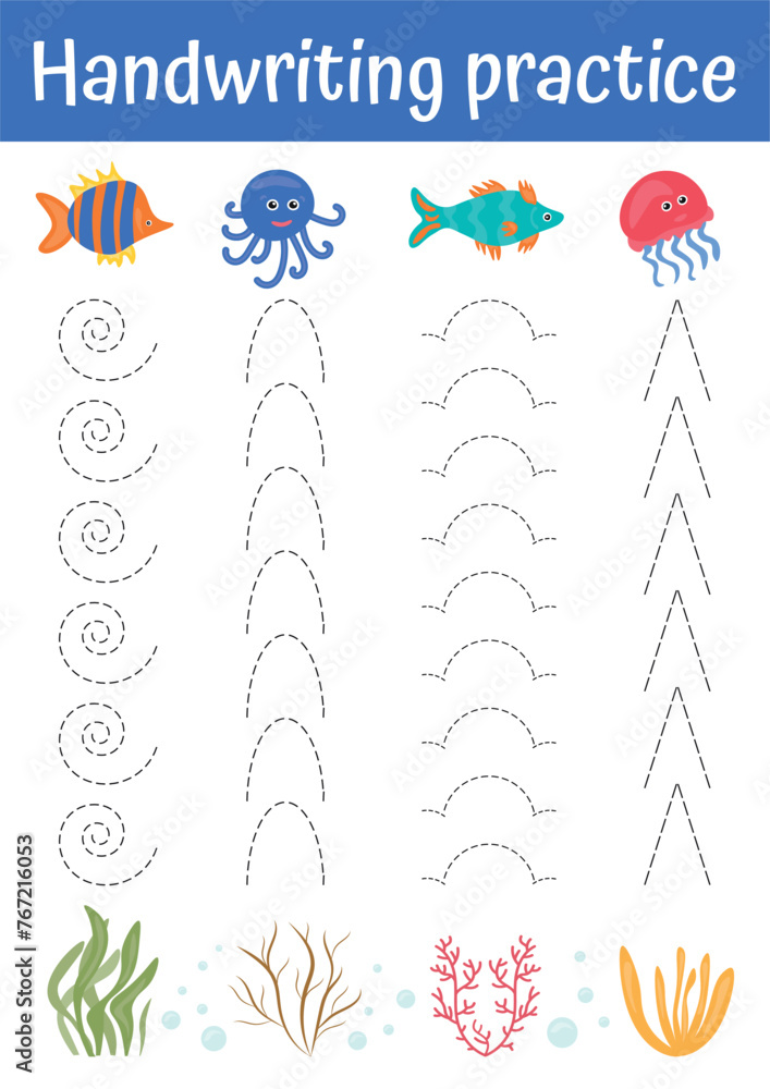 Tracing lines, handwriting training worksheet for kids. Writing ...