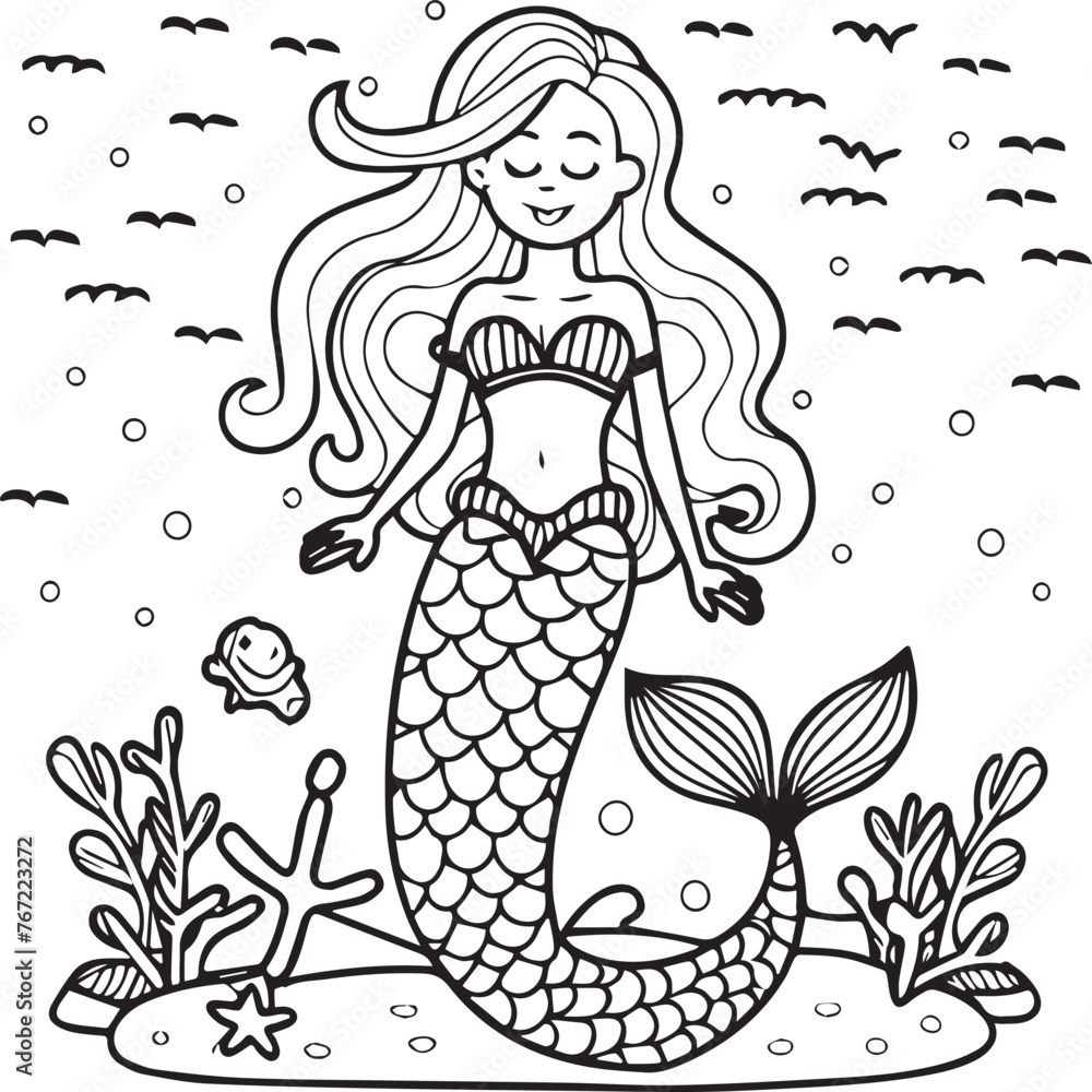 Mermaid coloring pages for coloring book. Mermaid outline vector Stock ...