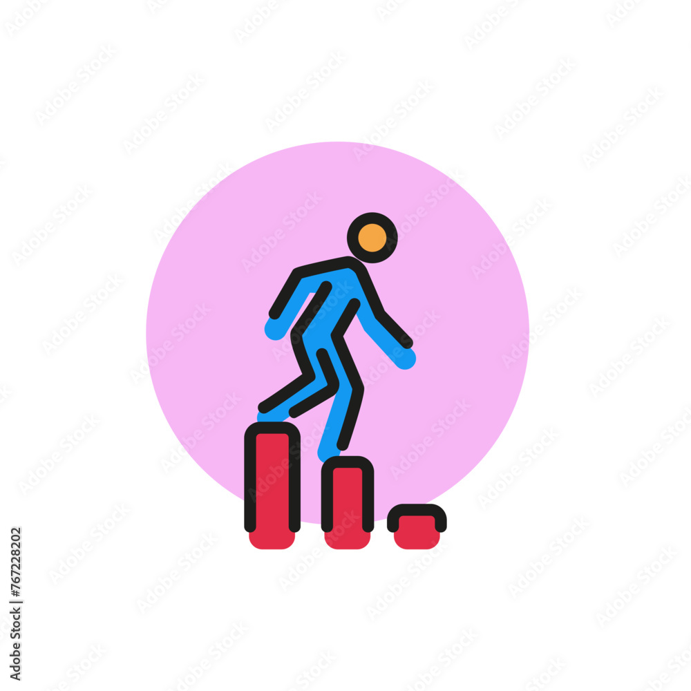 Icon of man going down on diagram. Metaphor, chart, businessman ...