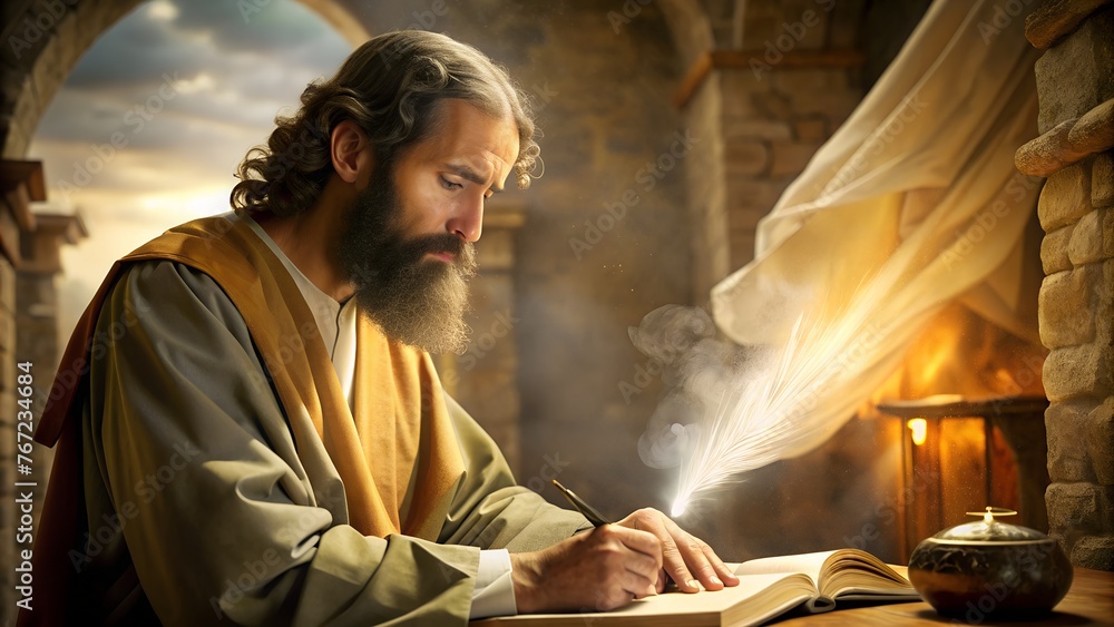 Illustration of Apostle John Writing the Book of Revelation on Patmos ...