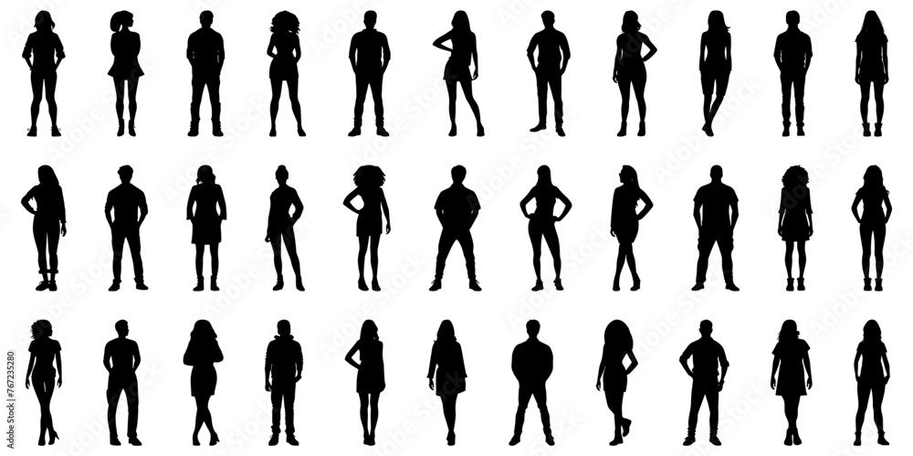 Teenagers black stencils. People silhouettes, male and female outline ...