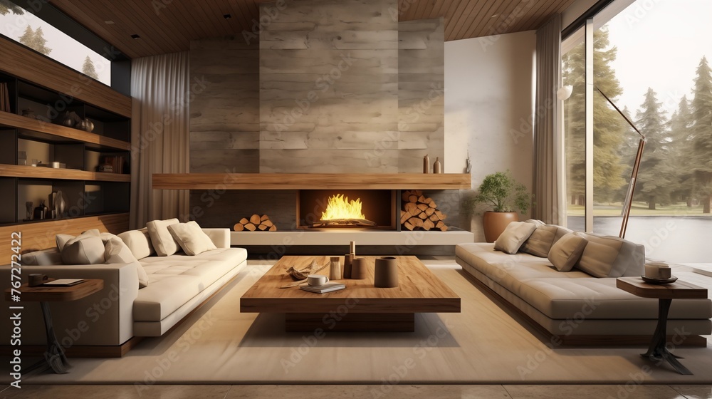 Rustic modern living room with pitched tongue-and-groove ceiling ...