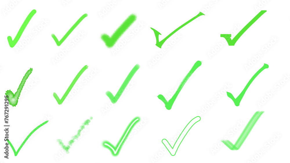 Green check mark and red cross icon set, circle and square. Tick symbol ...