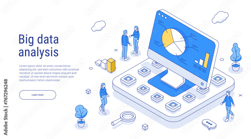 Big Data analysis tool outline isometric concept. Graph or diagram on a ...