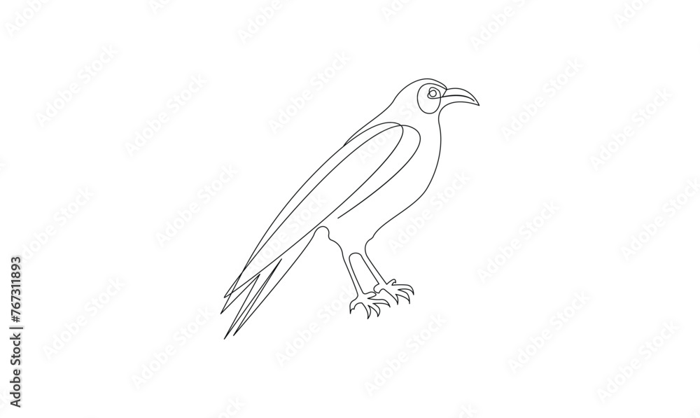 Vector continuous one simple abstract line drawing of crow bird in ...