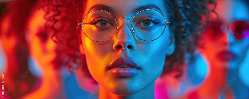 Portraits of group of people different nationalities on multicolored ...