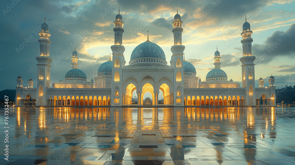 In the heart of a bustling city, a grand mosque stands as a beacon of ...
